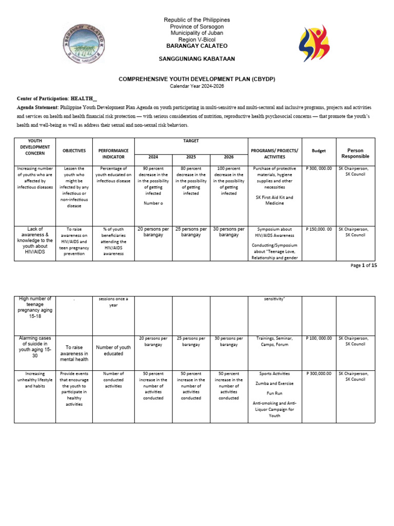 Youth Development Plan 2024-2026 Sorsogon | PDF | Youth | Literacy