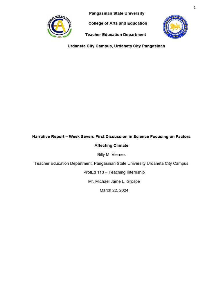 Viernes Week#7 Narrative Report | PDF | Pedagogy | Teachers