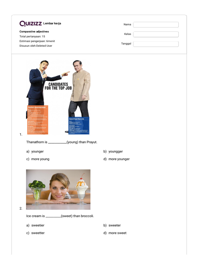 Comparative Adjectives - Quizizz | PDF