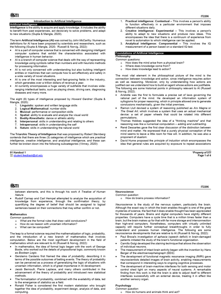 01 Handout 1 | PDF | Artificial Intelligence | Intelligence (AI ...