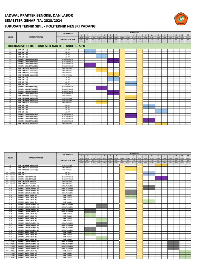 Jadwal Blok Bengkel Blank JTS-PNP Genap 2023-2024 | PDF