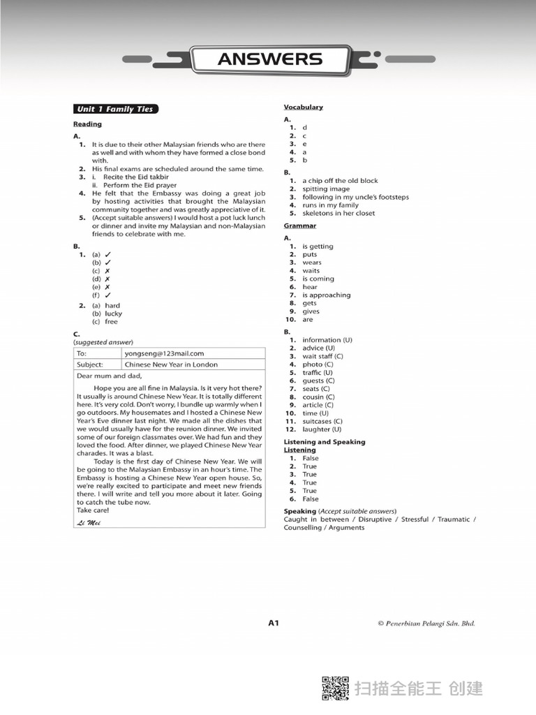 Answers Workbook English F3 | PDF