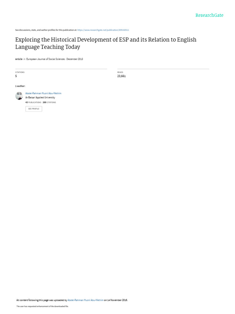 Exploring The Historical Development of ESP and Its Relation To English ...