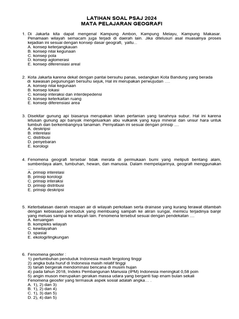 Latihan Soal Psaj 2024 | PDF