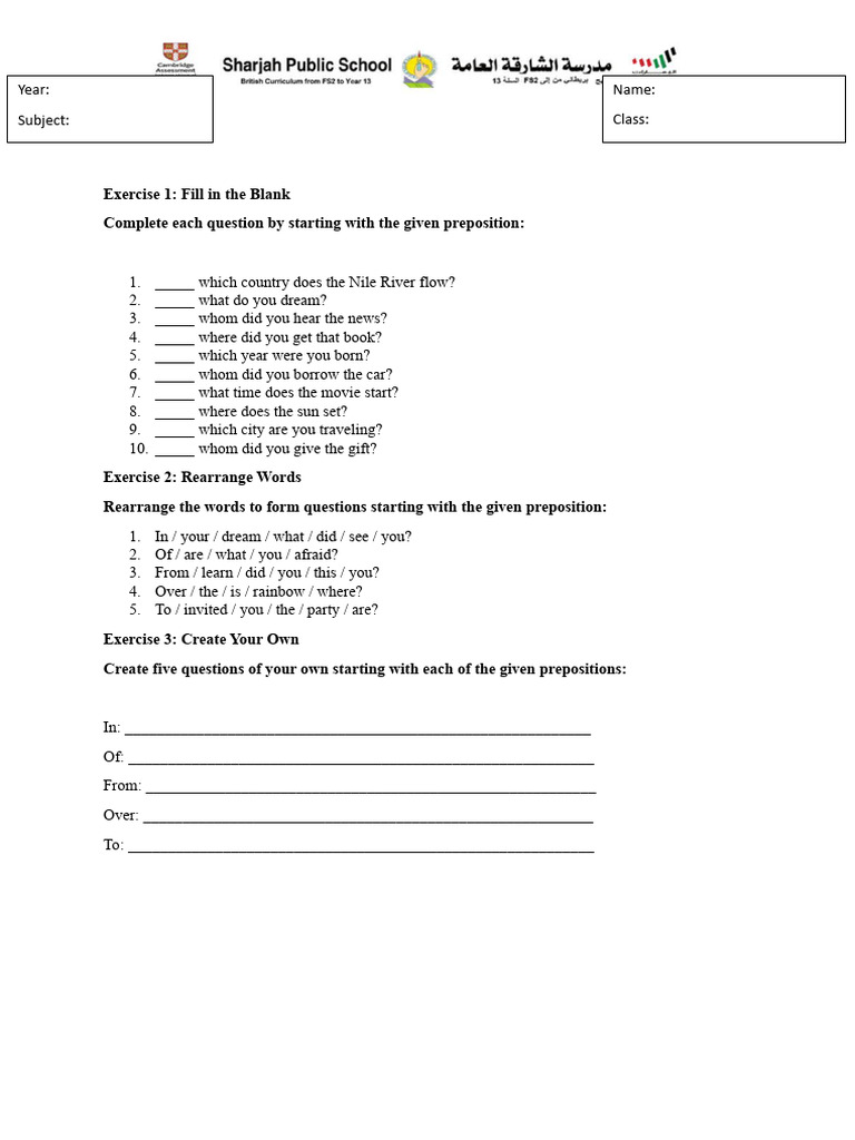 Preposition Y8 | PDF | Language Mechanics | Syntax