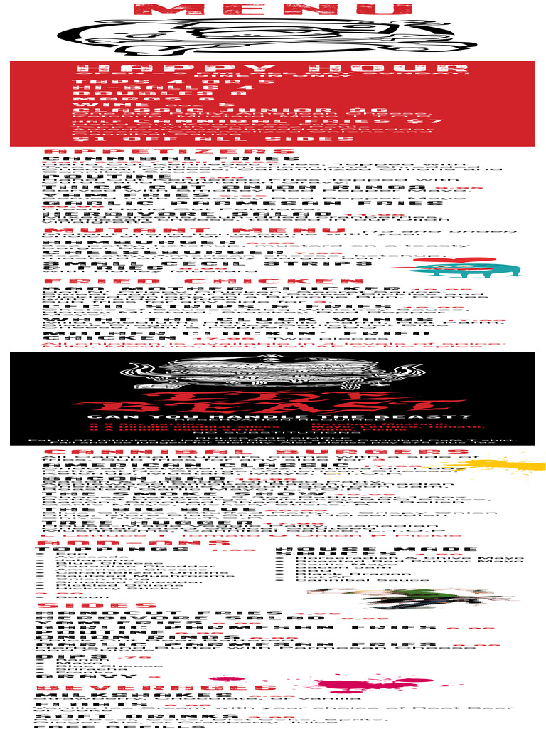 Cannibal Café Menu Overview | PDF | Hamburgers | French Fries