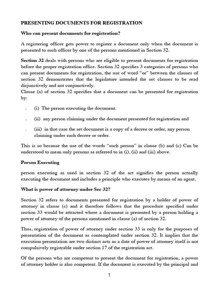 Presenting Documents For Registration | PDF | Power Of Attorney ...