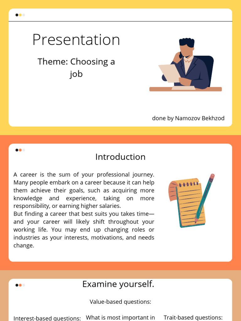 Presentation: Theme: Choosing A Job | PDF | Motivation | Motivational