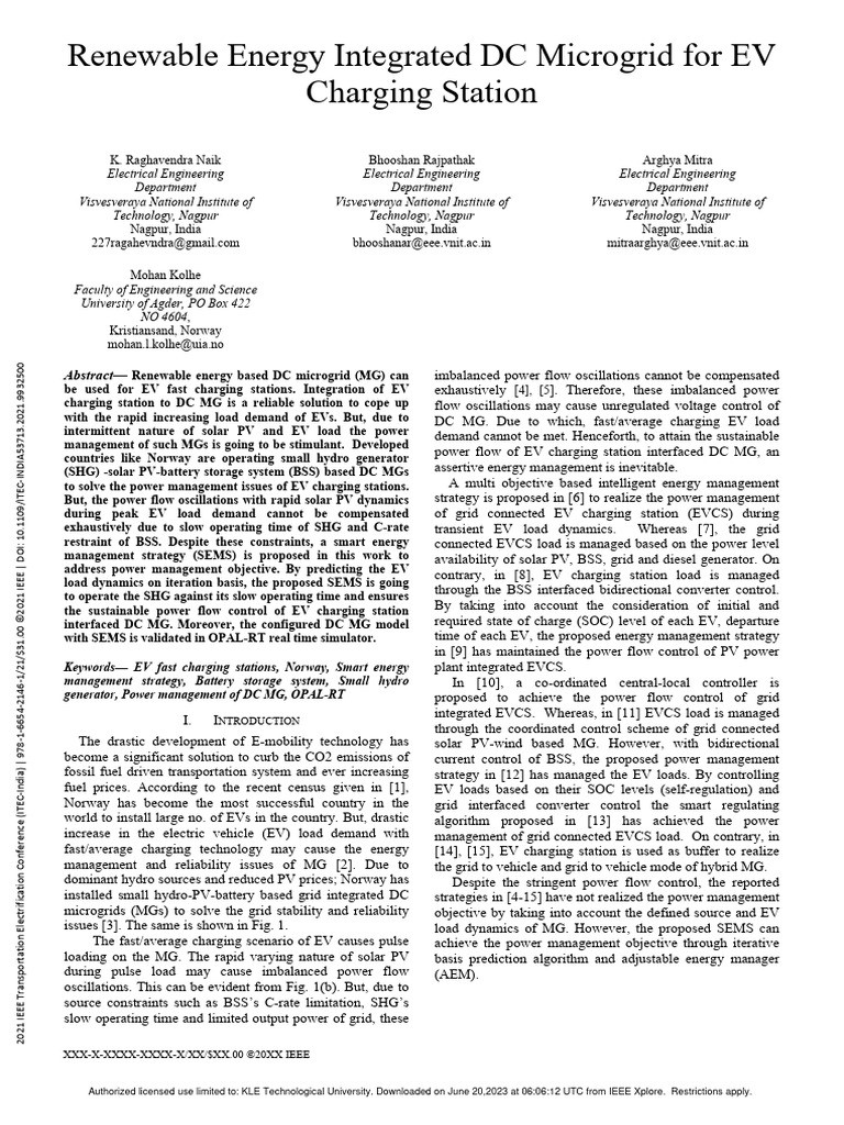 Renewable Energy Integrated DC Microgrid For EV Charging Station | PDF ...