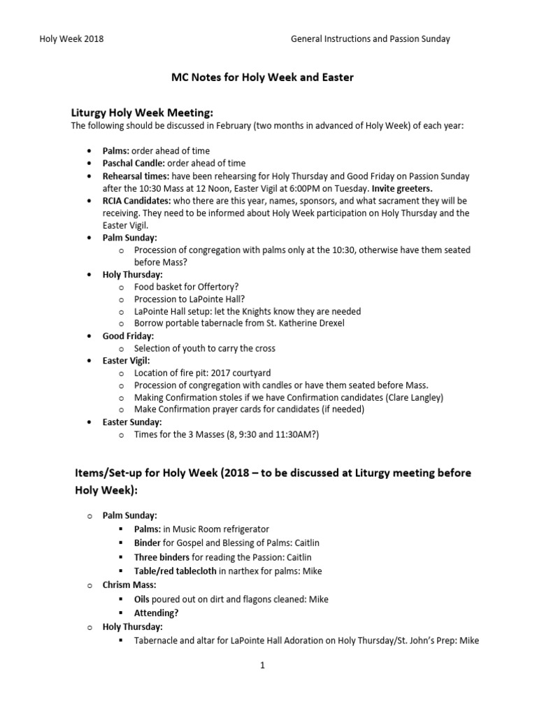 MC Notes For Holy Week and Easter 2018 | PDF | Altar | Easter
