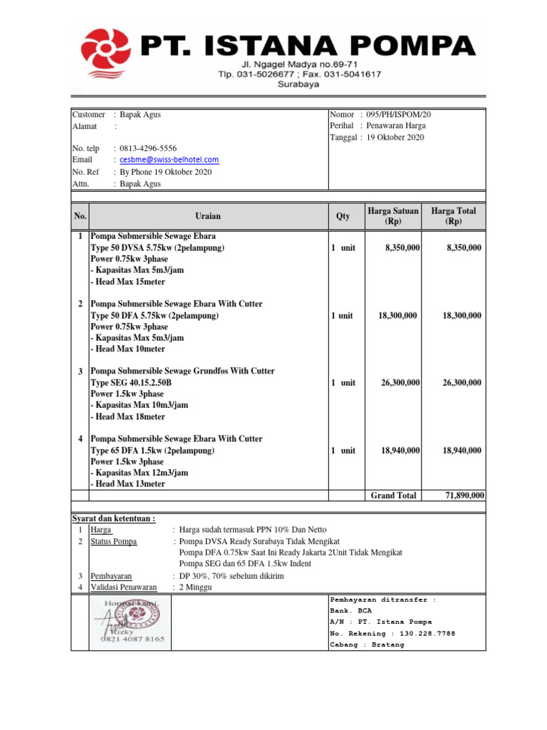 Penawaran Pompa | PDF