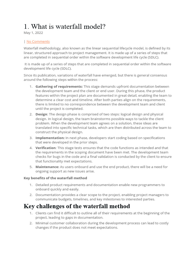 What Is Waterfall Model?: Key Challenges of The Waterfall Method | PDF ...