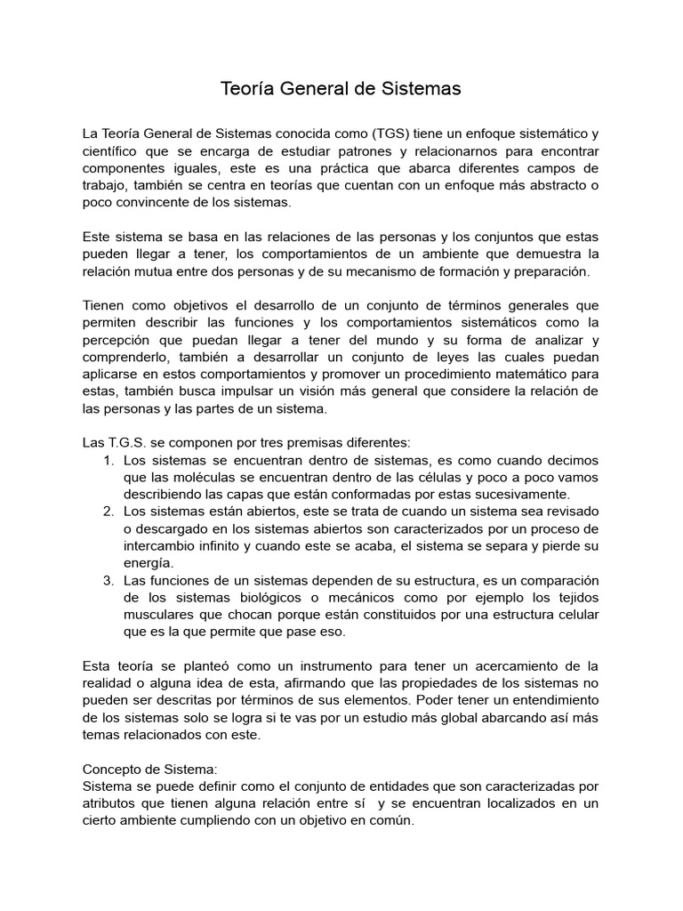 Teoría General de Sistemas | PDF | Sistema | Teoría de sistemas