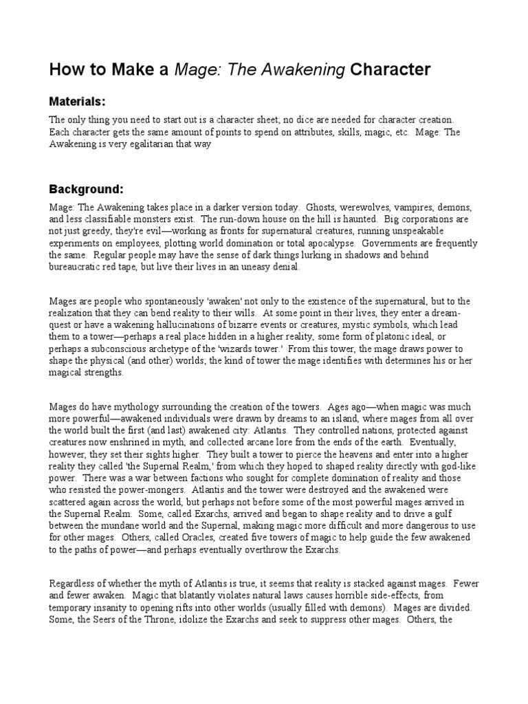 Creating a Mage: The Awakening Character | PDF | Magic (Paranormal) | Anger
