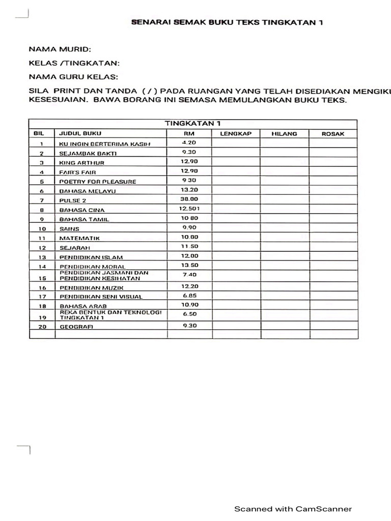 Jadual Buku | PDF