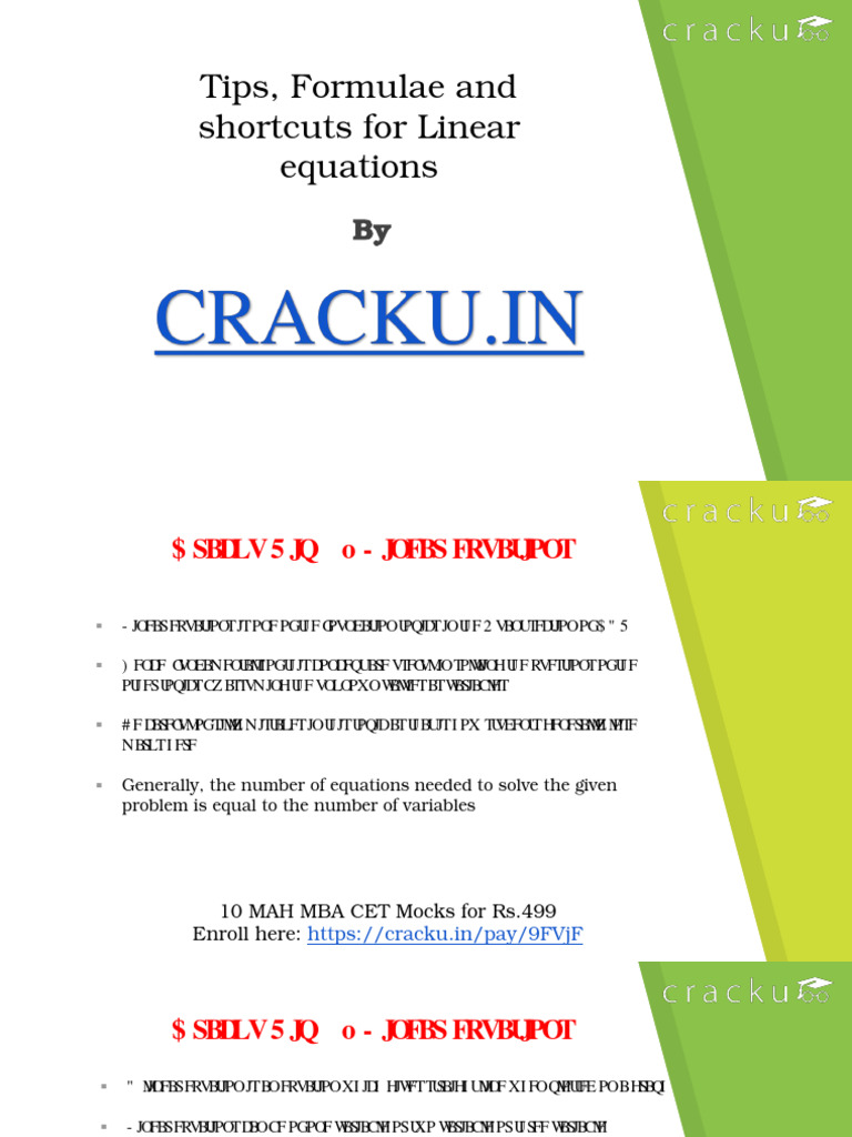 Linear Equations Formulas For CAT | PDF | Teaching Methods & Materials