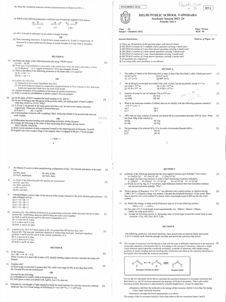 Chemistry Class 11 Term 3 Paper | PDF