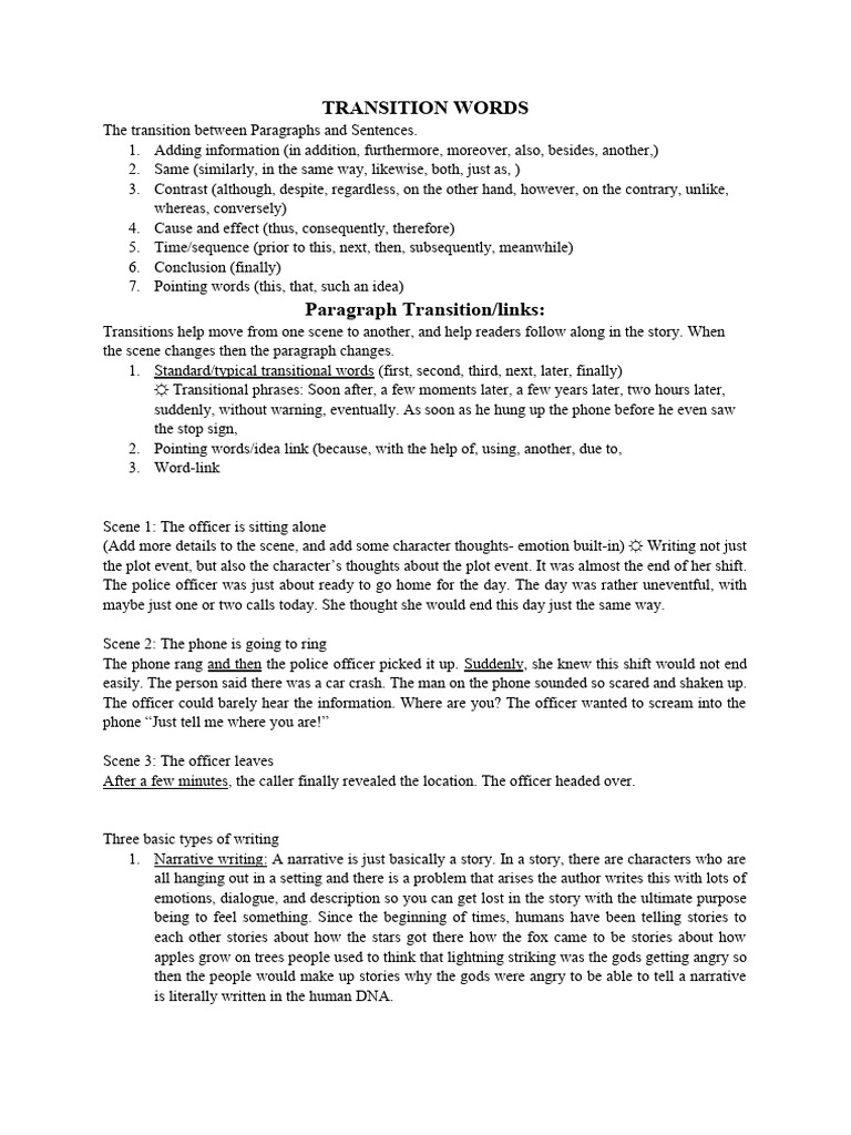 Transition Words | PDF | Adjective | Verb