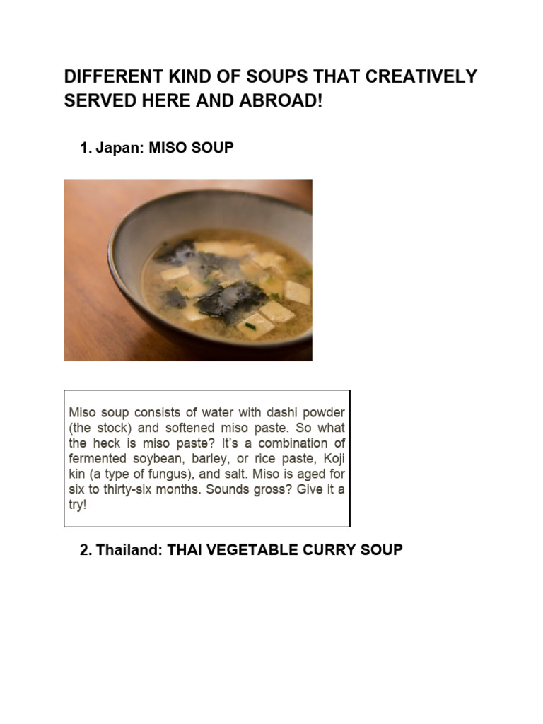 Different Kinds of Soup | PDF | Soup | Thai Cuisine