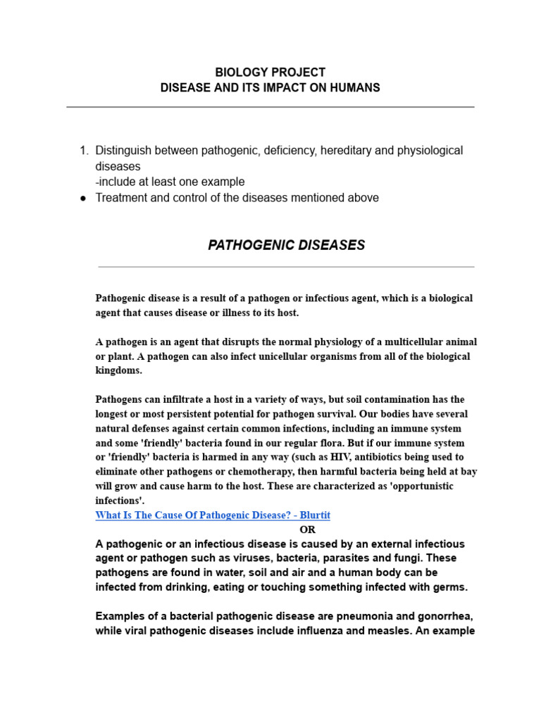 Biology - Disease and Its Impact On Humans | PDF | Genetic Disorder ...