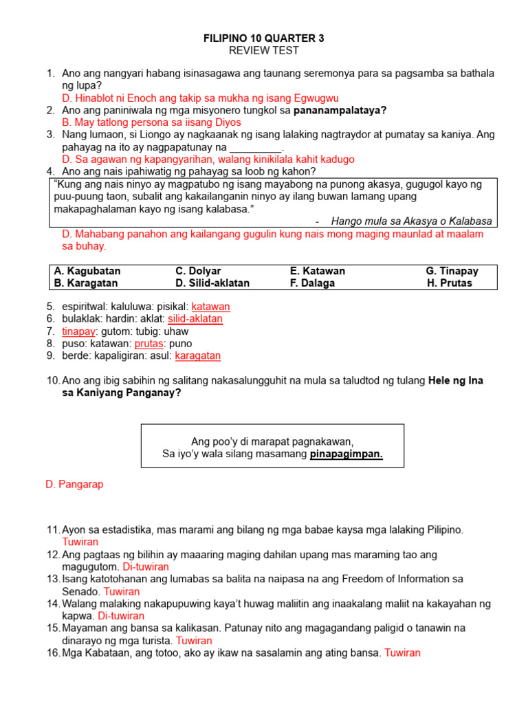 Filipino 10 Quarter 3 | PDF