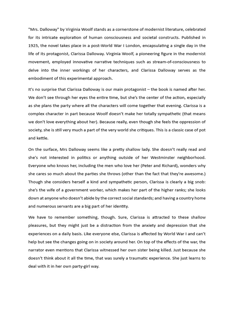 Mrs Dalloway Character | PDF | Mrs Dalloway | Virginia Woolf