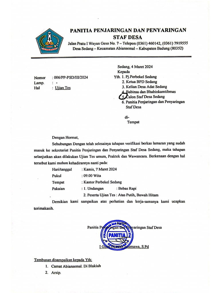 Surat Undangan Testing | PDF