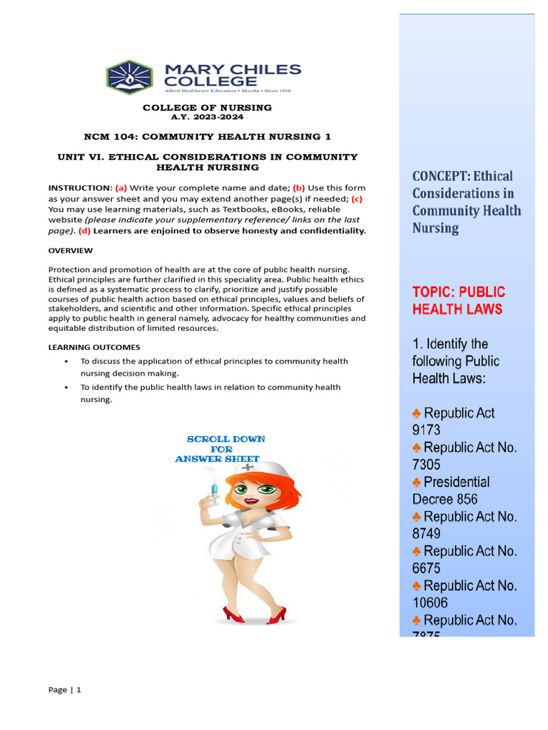 Activity CHN 2023-2024 Public Health Laws | PDF | Violence | Public Health