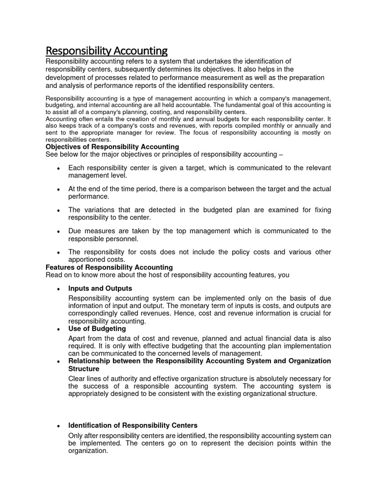 Responsbility Accounting | Download Free PDF | Accounting | Expense