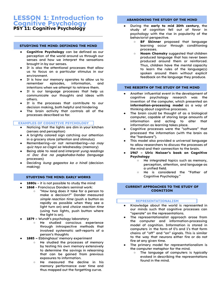 Cognitive Psychology Notes | Download Free PDF | Attention | Perception