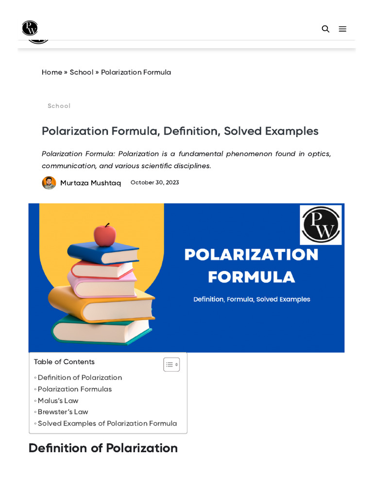 Key Polarization Formulas Explained | PDF | Polarization (Waves) | Waves