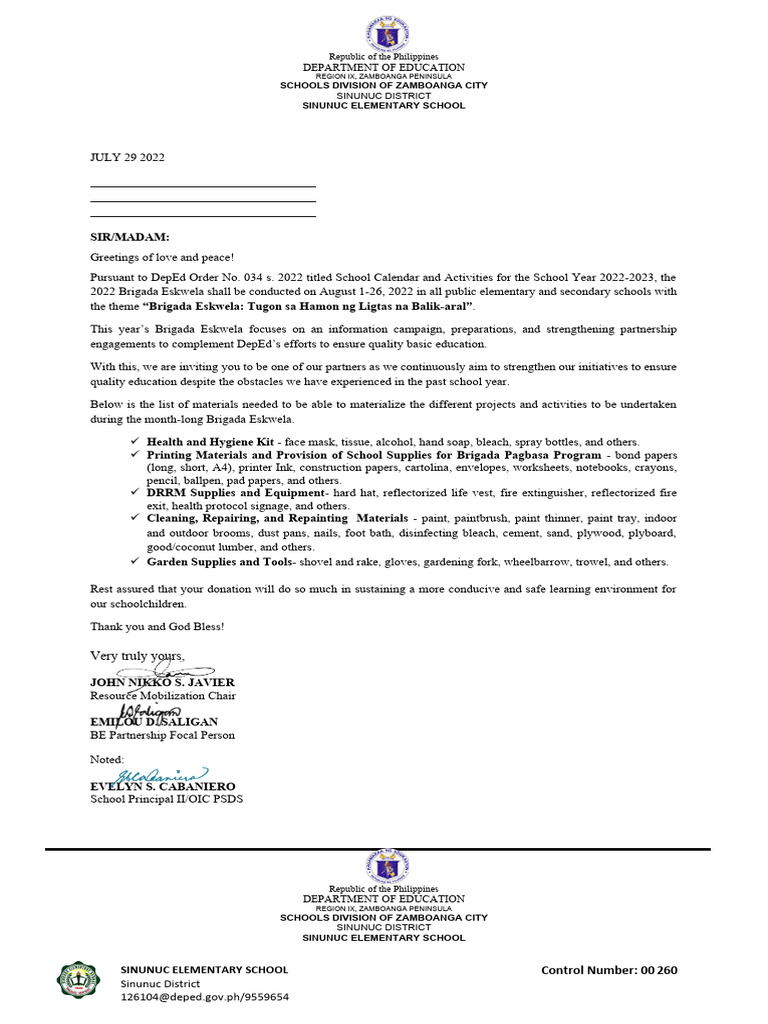 Final Partnership Letter | PDF | Paper | Hygiene