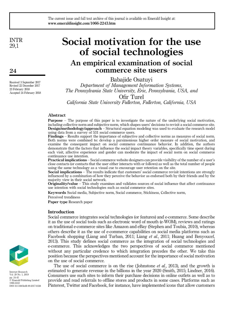 Social Motivation For The Use | Download Free PDF | Behavior | Social Media