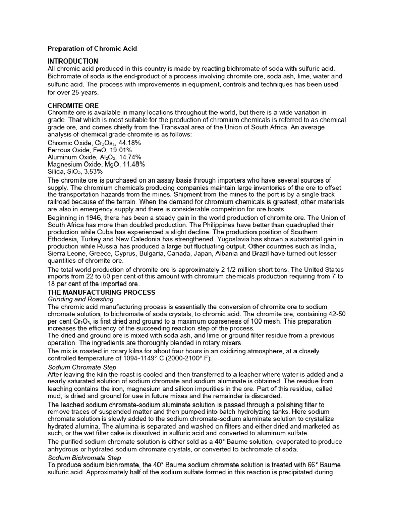 Chromic Acid Preparation Process | PDF | Sodium Carbonate | Crystallization