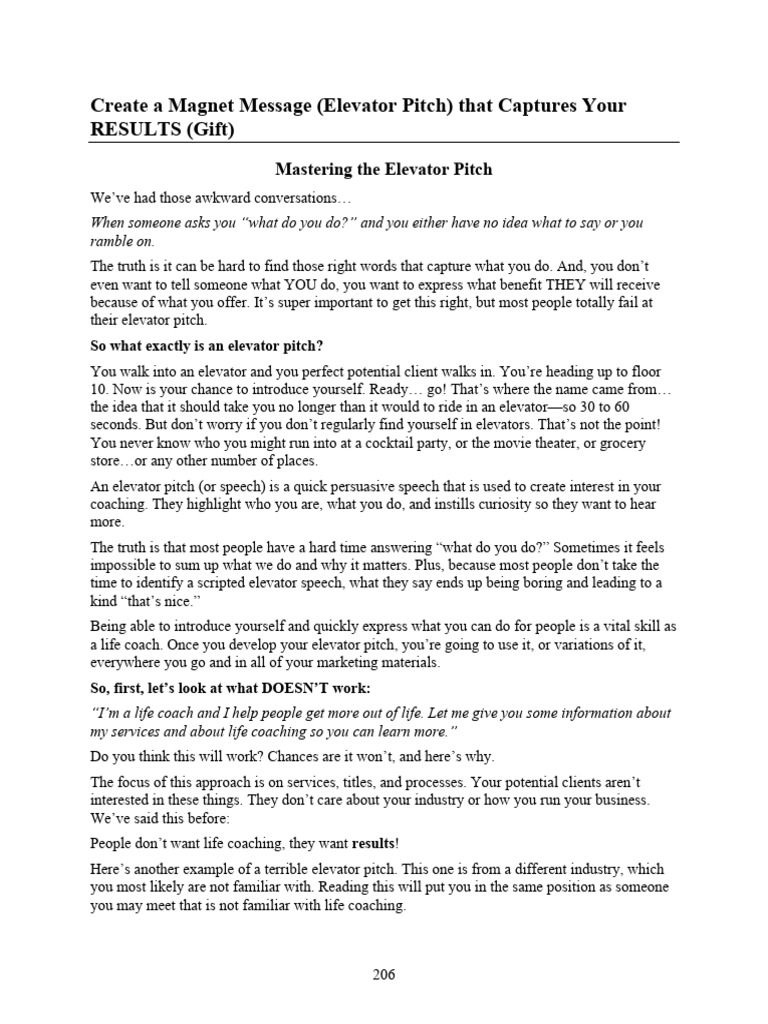 20.6 Create+a+Magnet+Message+ (Elevator+Pitch) +that+Captures+Your ...