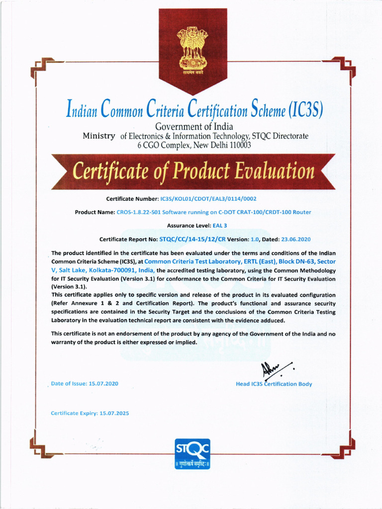 Final Certificate CDOT-CROS | PDF | Routing | Computer Network