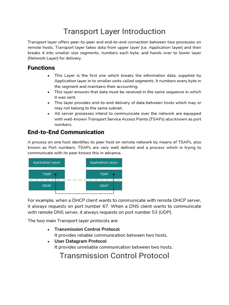 Transport Layer | PDF | Transmission Control Protocol | Port (Computer Networking)