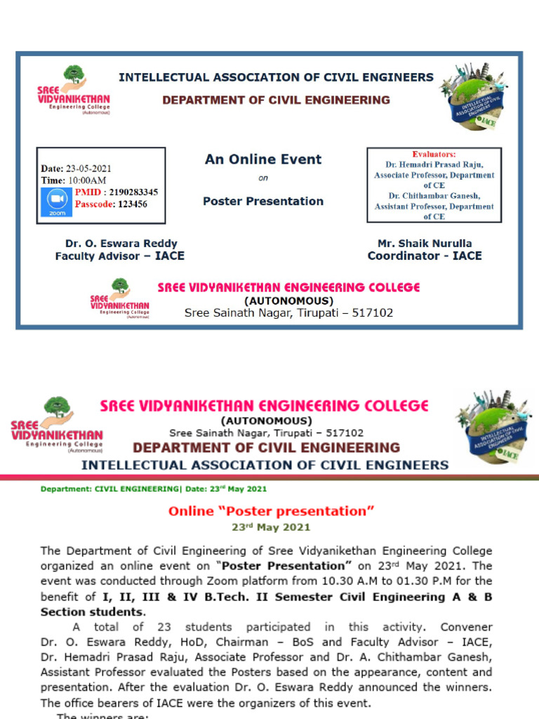Poster Presentation On Recent Trends and Technologies in Civil ...