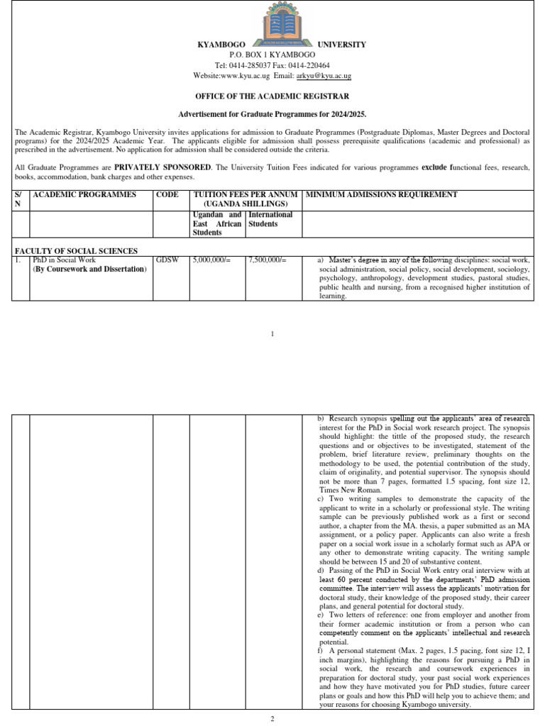 ADVERTISEMENT FOR GRADUATE PROGRAMMES 2024 2025 Jude For GB | PDF ...