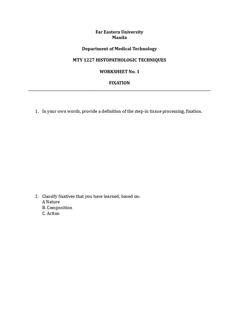 Lab Worksheet in HP | PDF | Histopathology | Fixation (Histology)