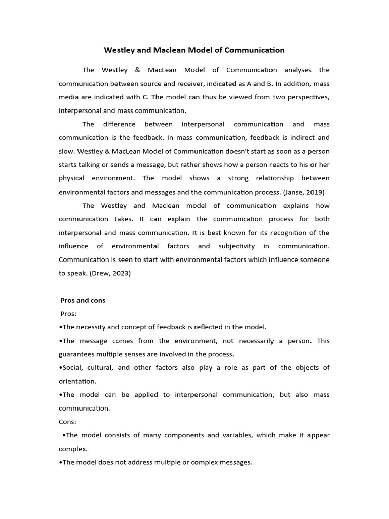 Westley and Maclean Model of Communication | PDF | Communication ...
