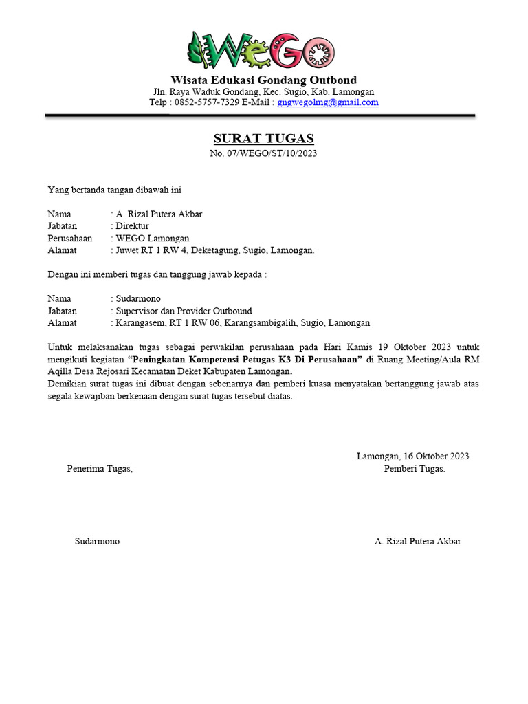 Surat Tugas (Guntur) Malang-2022 | PDF