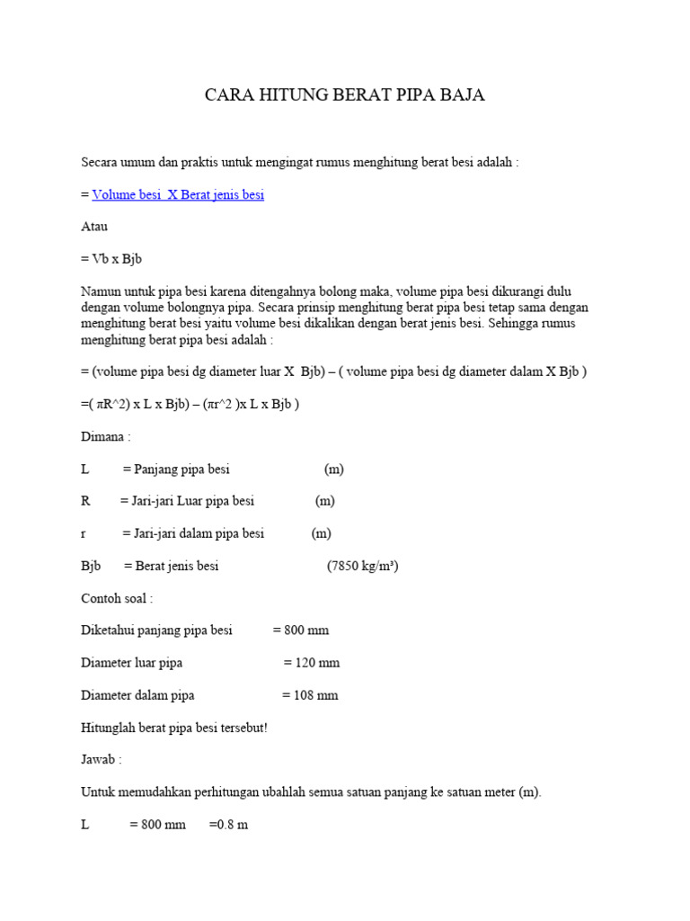 Cara Hitung Berat Pipa Baja | PDF