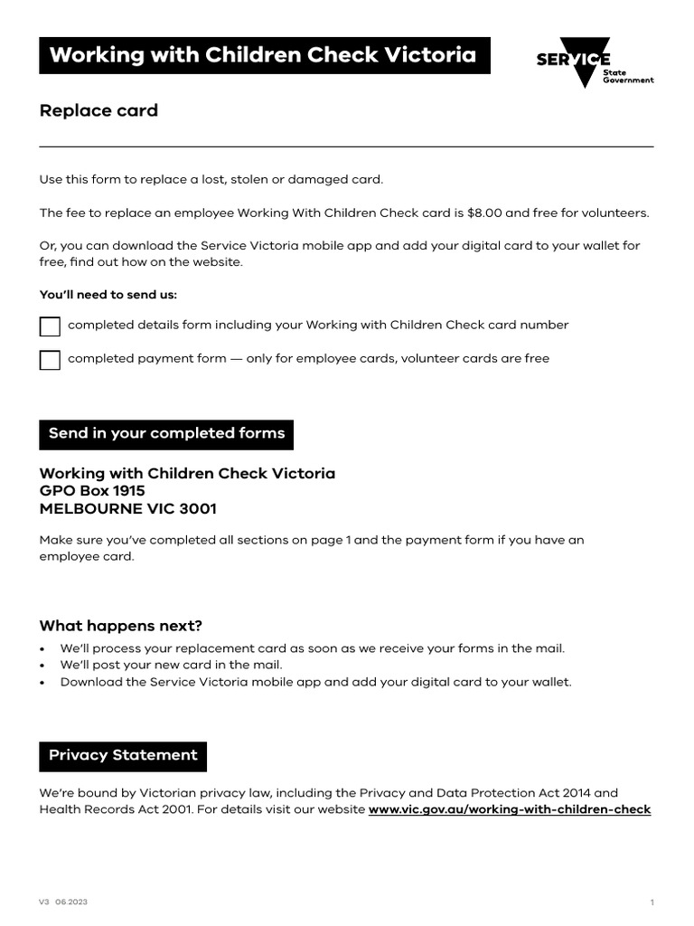 WWCC Replacement | PDF | Payments | Cheque