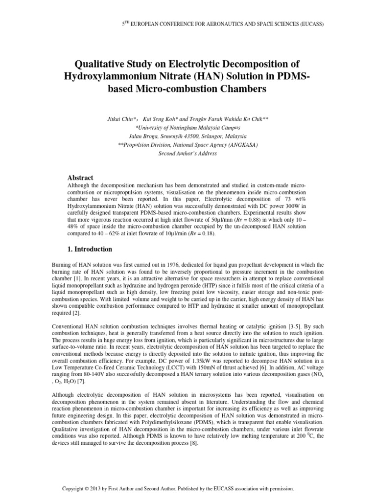 Qualitative Study On Electrolytic Decomposition of Hydroxylammonium ...