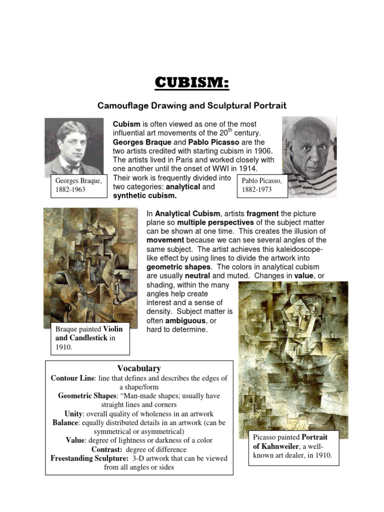 Cubism Handout | PDF | Cubism | Pablo Picasso