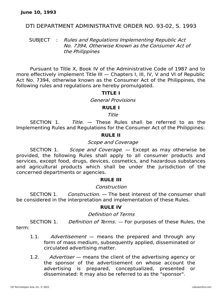 1993 Rules and Regulations Implementing RA No. 7394 | PDF | Sales ...