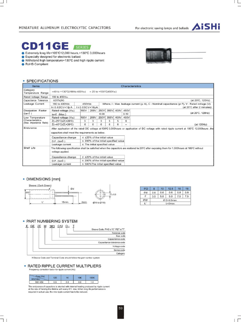 Aishi (Radial Thru-Hole) CD11GE Series | PDF