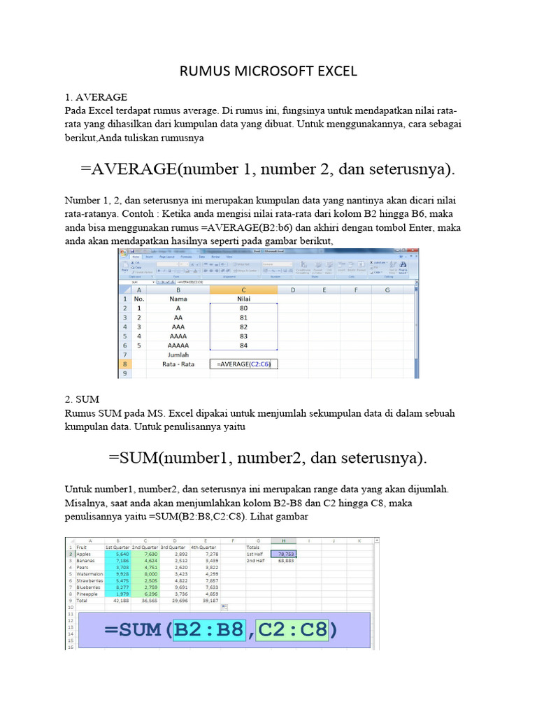 Rumus Microsoft Excel | PDF | Metode & Bahan Ajar | Komputer