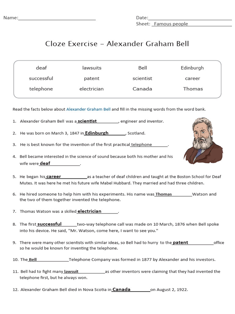 Cloze Exercise: Alexander Graham Bell | PDF